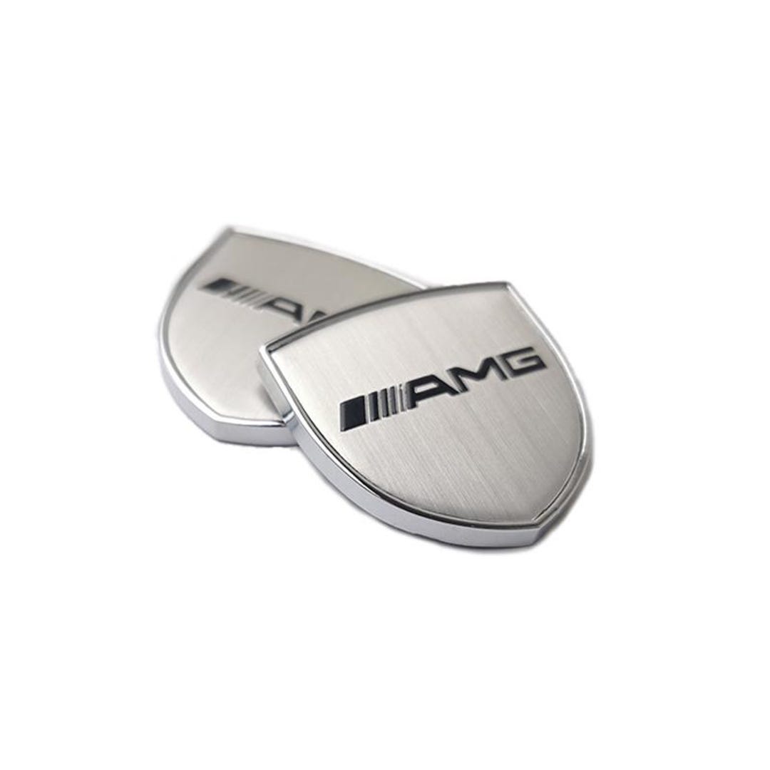 2 Emblems AMG Logo Mercedes-benz Badge Wing Guard Chrome Grey 40 X 40 ...