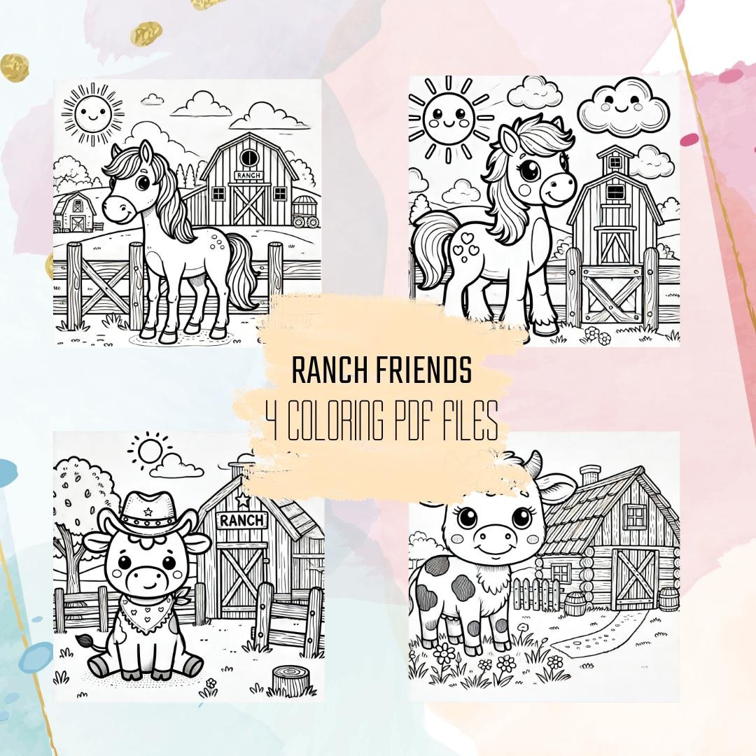 4 Ranch-themed Coloring Pages for Kids PDF – Fun Cowboy, Farm, and ...