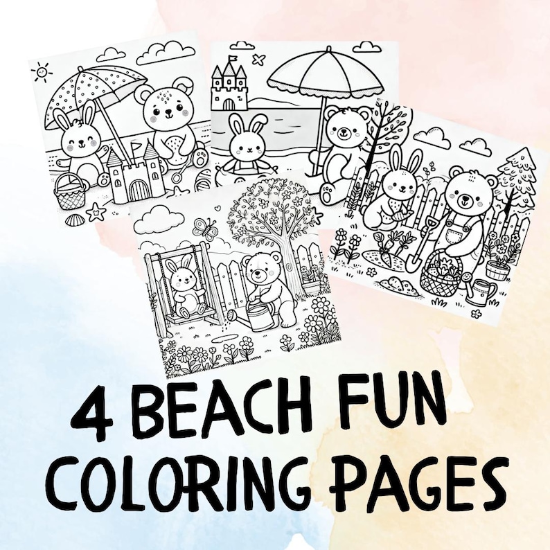 Beach Fun for Kids: 4 Coloring Pages With Cute Animals – Perfect for ...