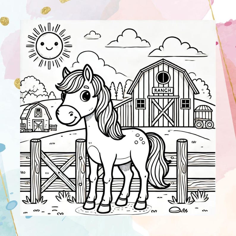 4 Ranch-themed Coloring Pages for Kids PDF – Fun Cowboy, Farm, and ...