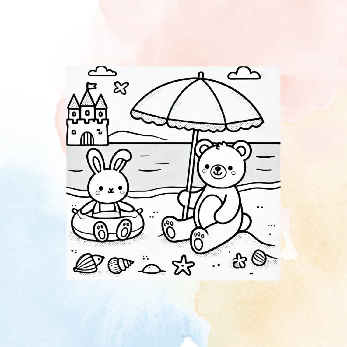 Beach Fun for Kids: 4 Coloring Pages With Cute Animals – Perfect for ...