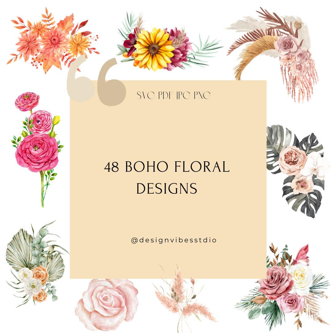 50 Colorful Boho Flower Svg Jpg Png Pdf – Floral Designs for Plotters & DIY - Etsy