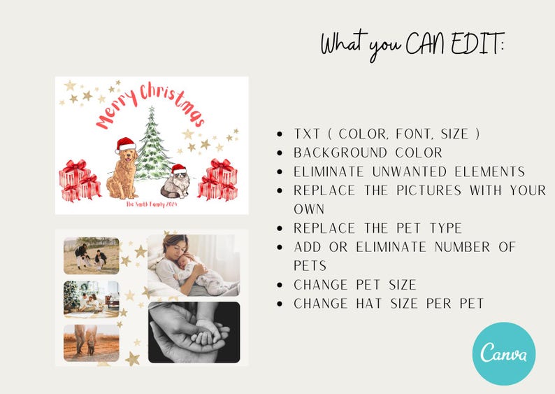 Pet Christmas Card Template, Photo Christmas Card, Printable Holiday ...
