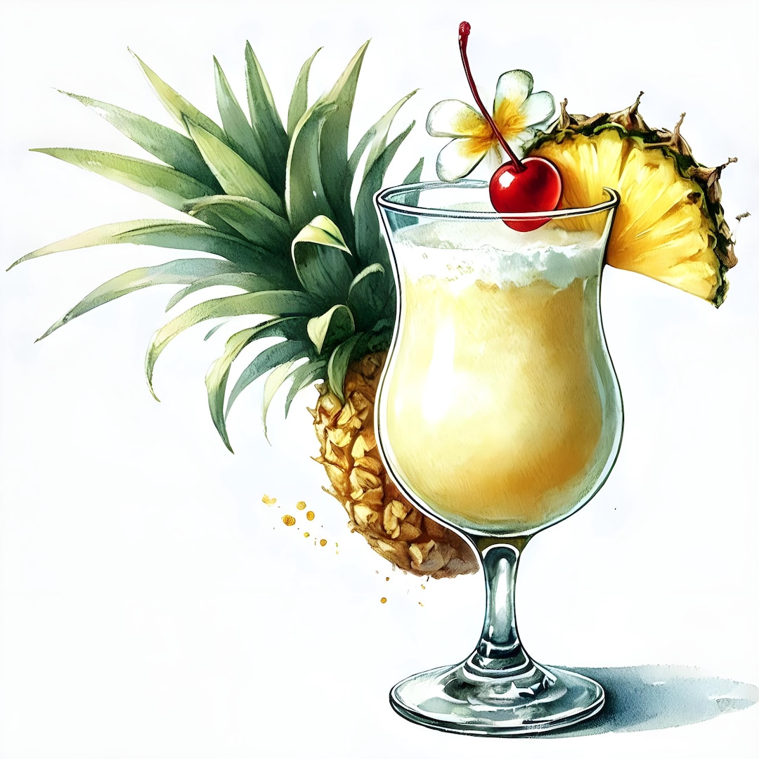 Watercolor Piña Colada Cocktail PNG Designs for T-shirts, Mugs, and ...