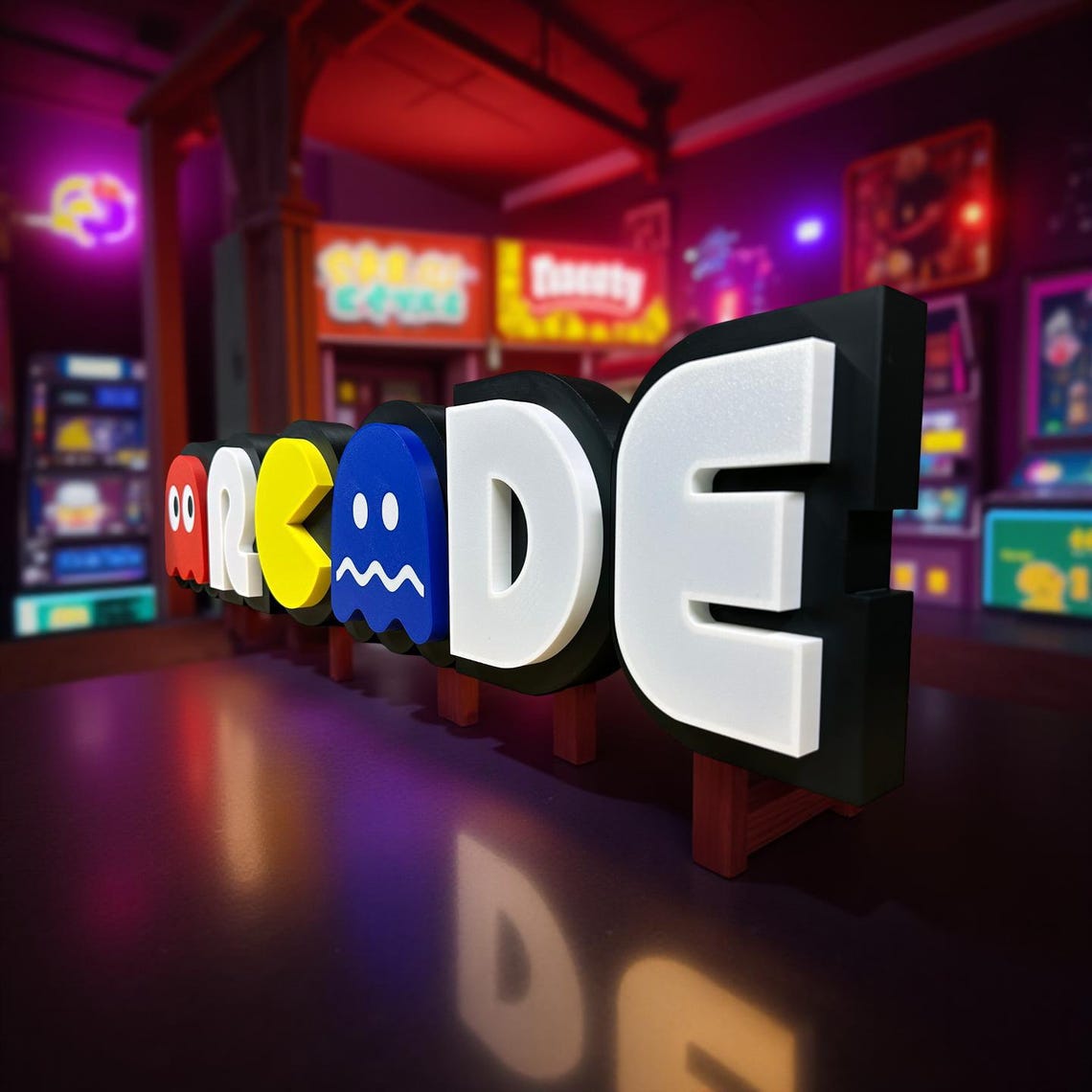 Retro Arcade Sign Pac-man Inspired 3D Printed Gamer Decor - Etsy