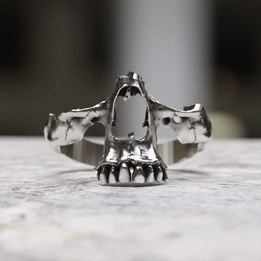 Half Skull Ring | 925 Sterling Silver Jaw Skull Ring | Men's Gothic ...