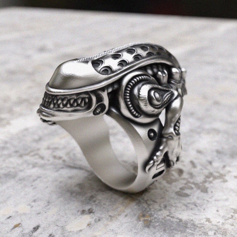 Alien Ring, 925 Sterling Silver, Xenomorph Statement Ring, Handcrafted ...