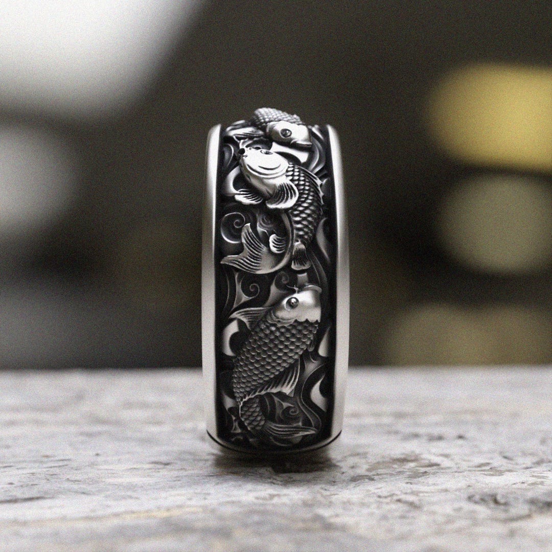 Koi Fish Ring 925 Sterling Silver | Japanese Style Band Ring ...