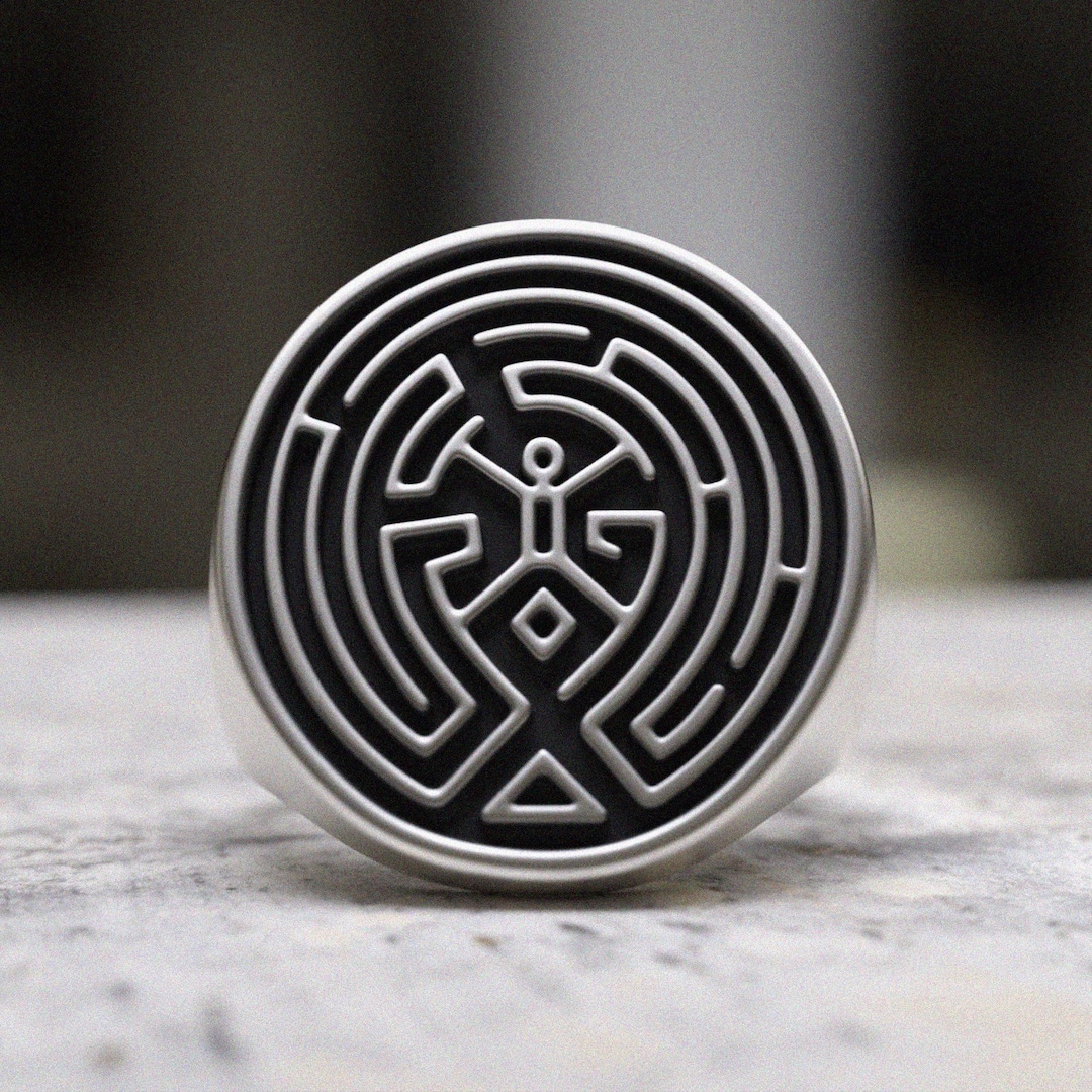 Maze Ring Sterling Silver, Sacred Labyrinth Band 925, Geometric Pattern ...