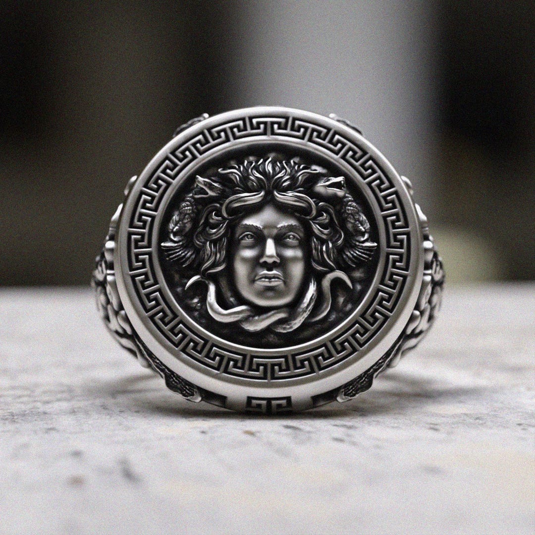 Medusa Ring Sterling Silver, Greek Mythology Gorgon Head Ring 925 ...