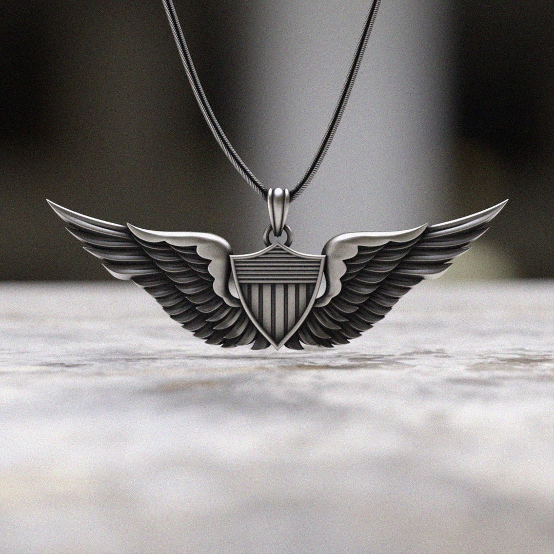 Military Pilot Wings Pendant 925 Sterling Silver Aviator Badge Necklace ...