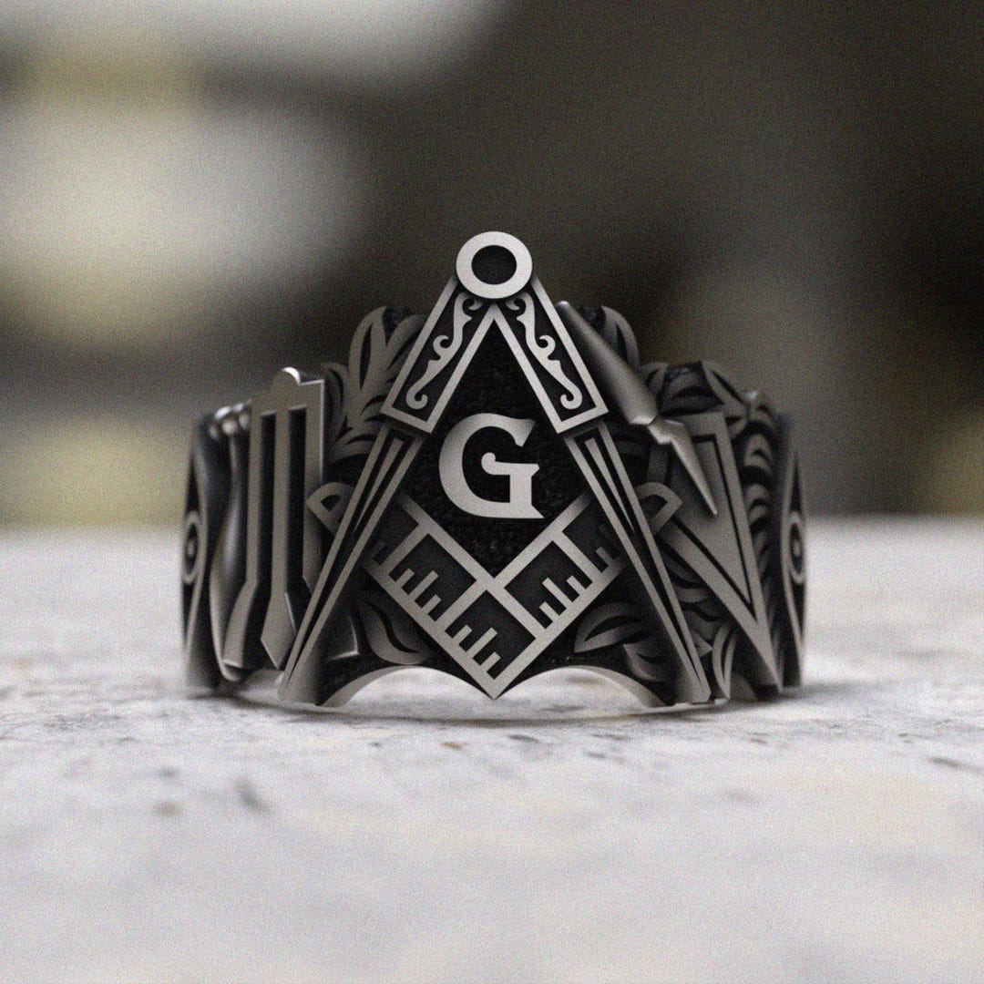 Freemason Band Masonic Symbol Ring 925 Sterling Silver Unique Men's ...