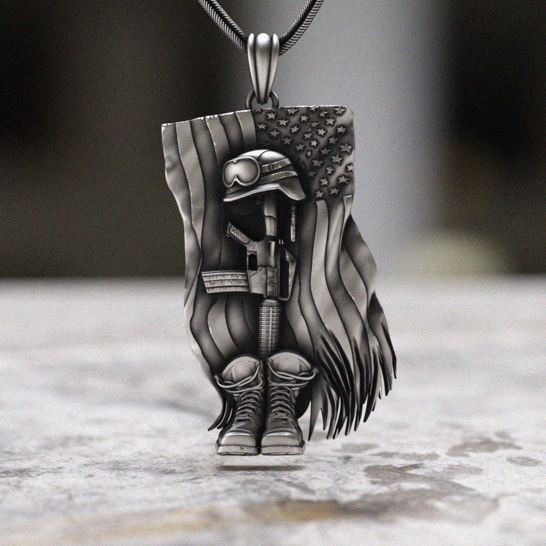 Fallen Soldier Pendant 925 Sterling Silver Necklace, Military Memorial ...
