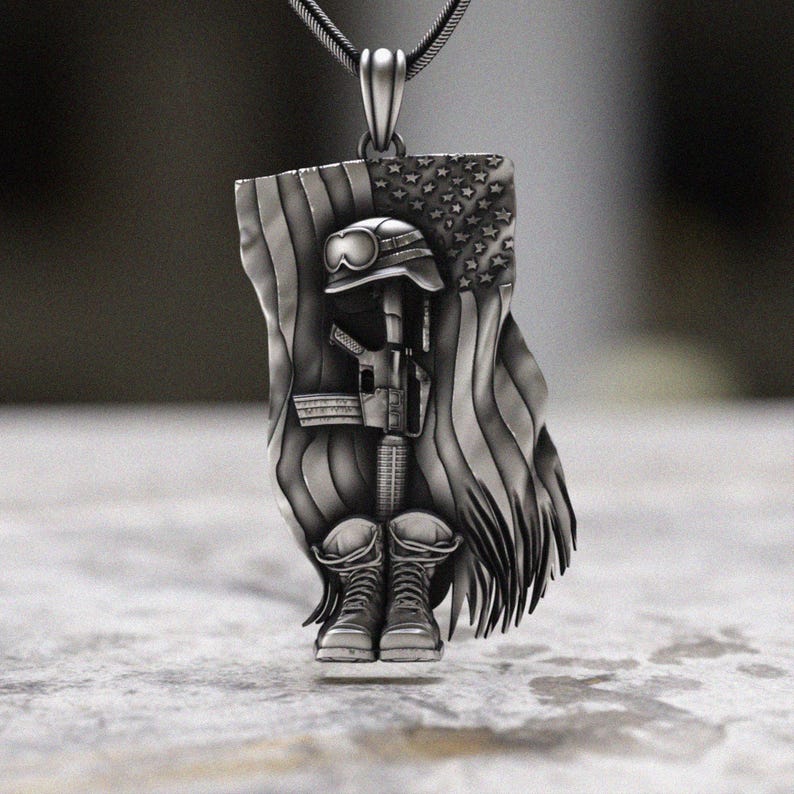 Fallen Soldier Pendant 925 Sterling Silver Necklace, Military Memorial ...