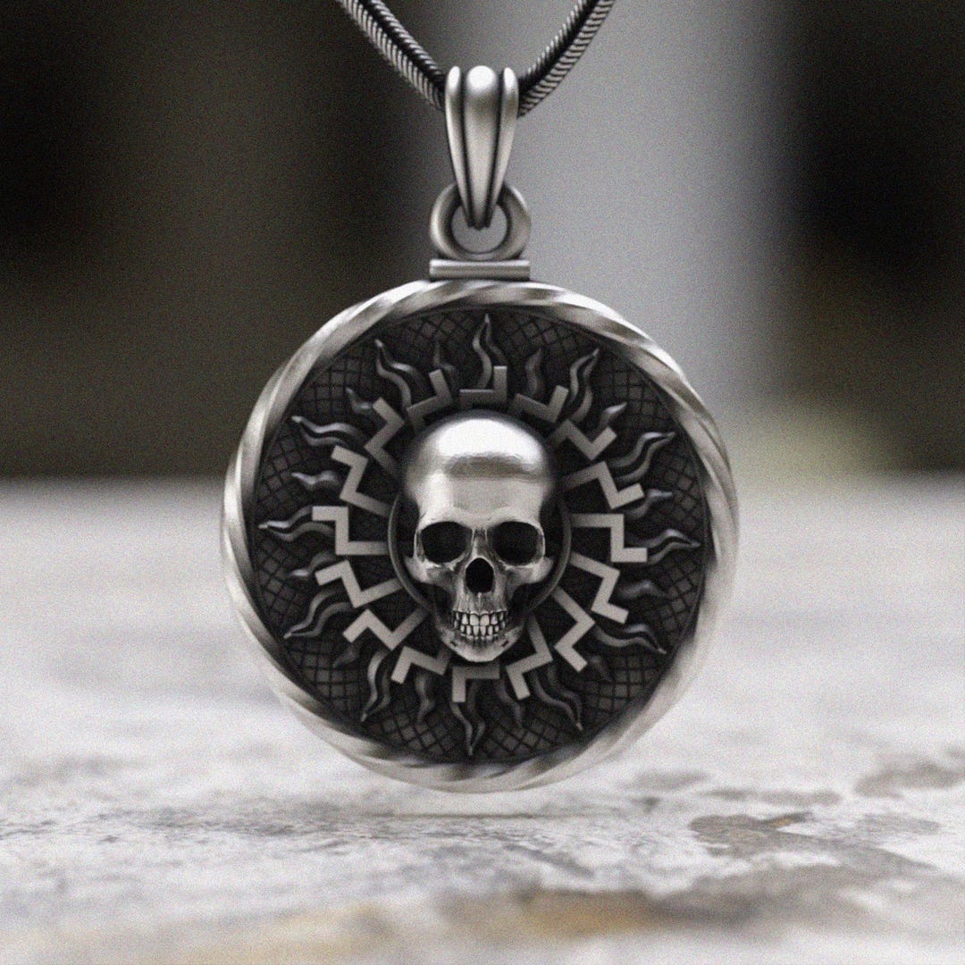 Skull Medallion Pendant 925 Sterling Silver Necklace Handmade Gothic ...