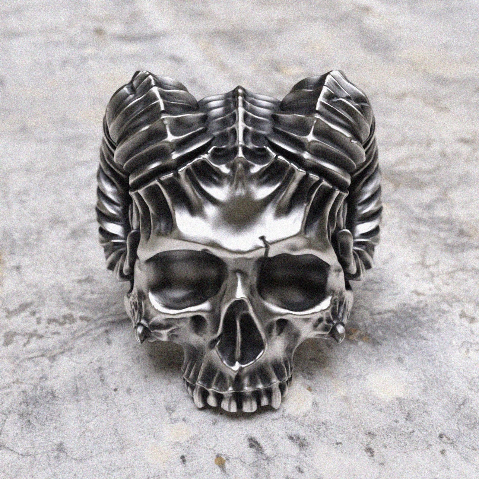 Horned Demon Skull Ring 925 Sterling Silver Skull Biker Ring for Men - Etsy