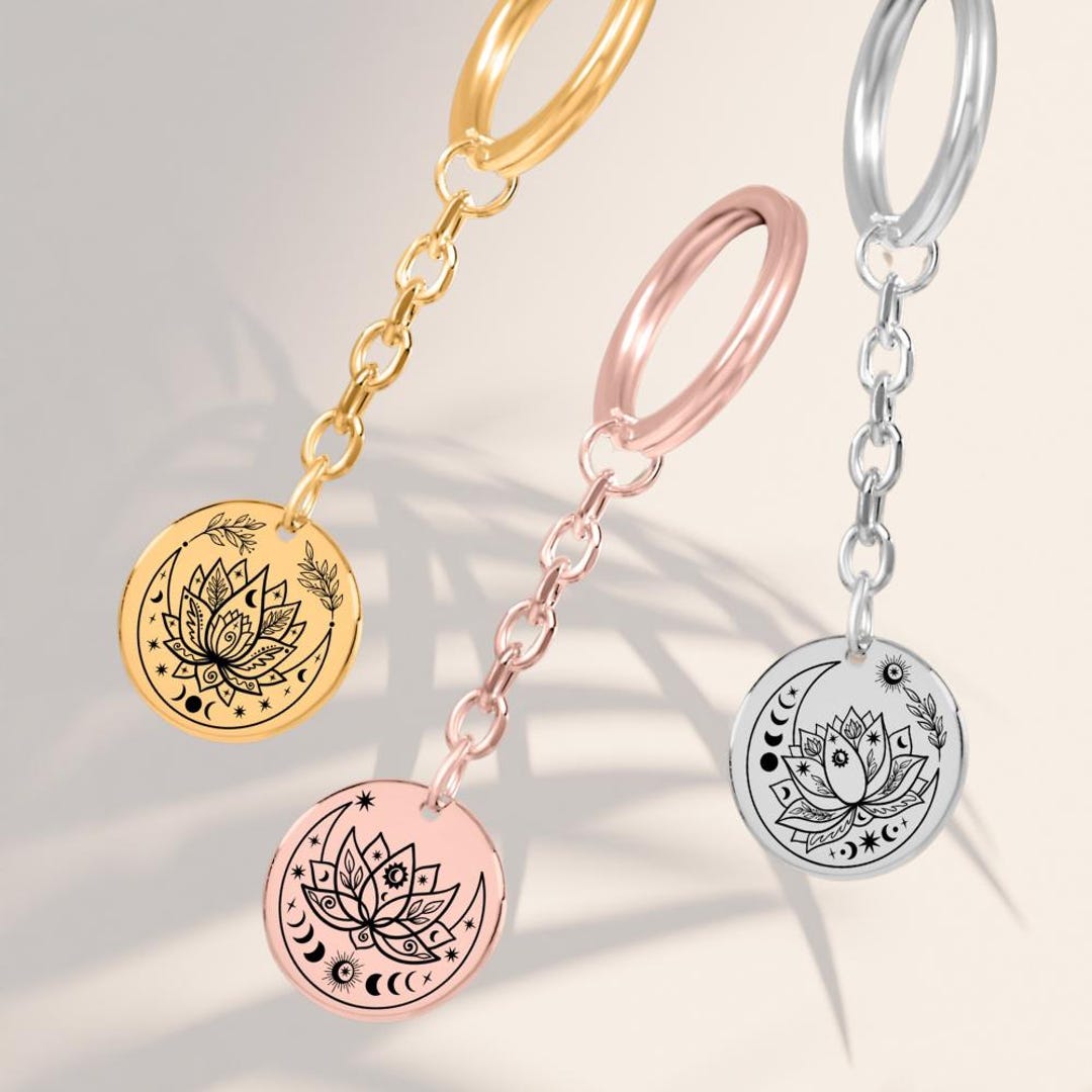 Lotus Flower Keychain • Yoga Symbol Keyring • Aum Unalome Spiritual ...