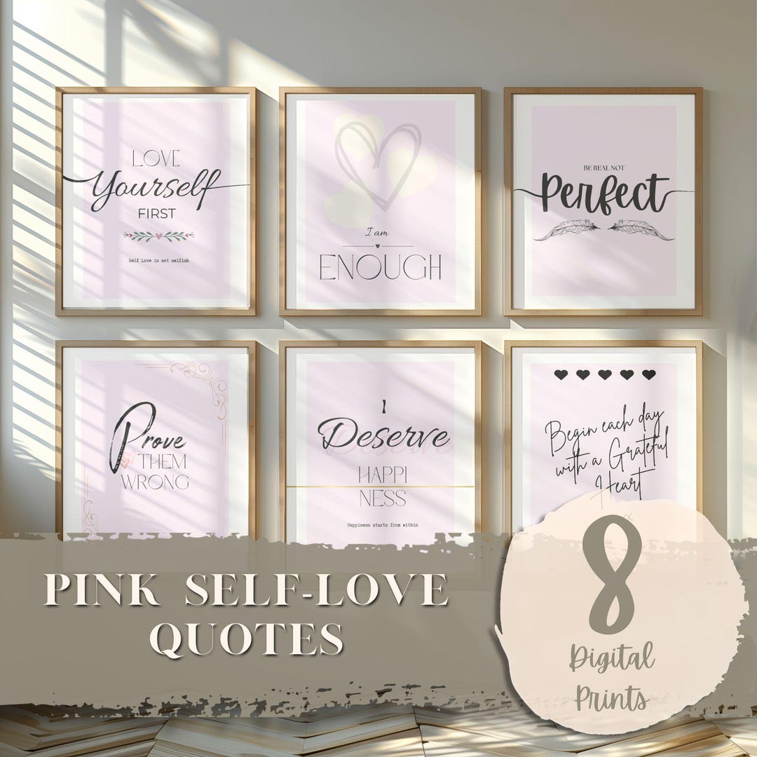 Pink Self-love, Affirmation Prints, Set of 8, Digital Wall Art ...