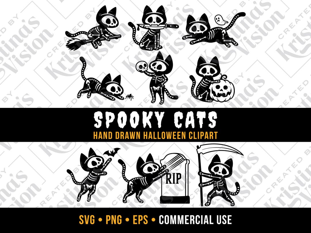 Halloween Cat SVG Bundle | Skeleton Cat Clipart PNG EPS | Spooky Black ...