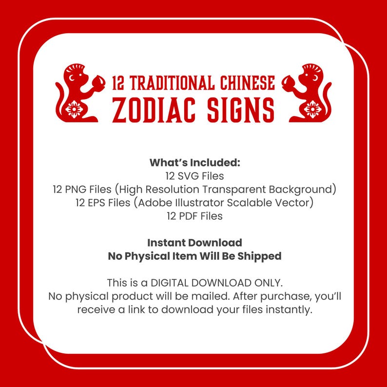 12 Chinese Zodiac Signs Vector Clip Art Images | Traditional Papercut ...