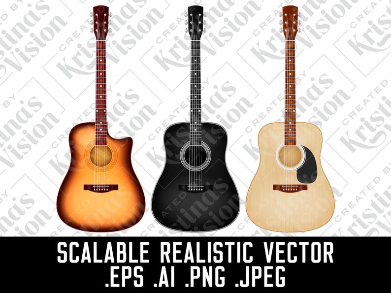 Realistic Acoustic Guitar Vector Clip Art | EPS AI PNG Jpeg Bundle ...