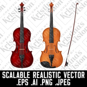 Realistic Violin and Bow Vector Clip Art | EPS AI PNG Jpeg Bundle ...