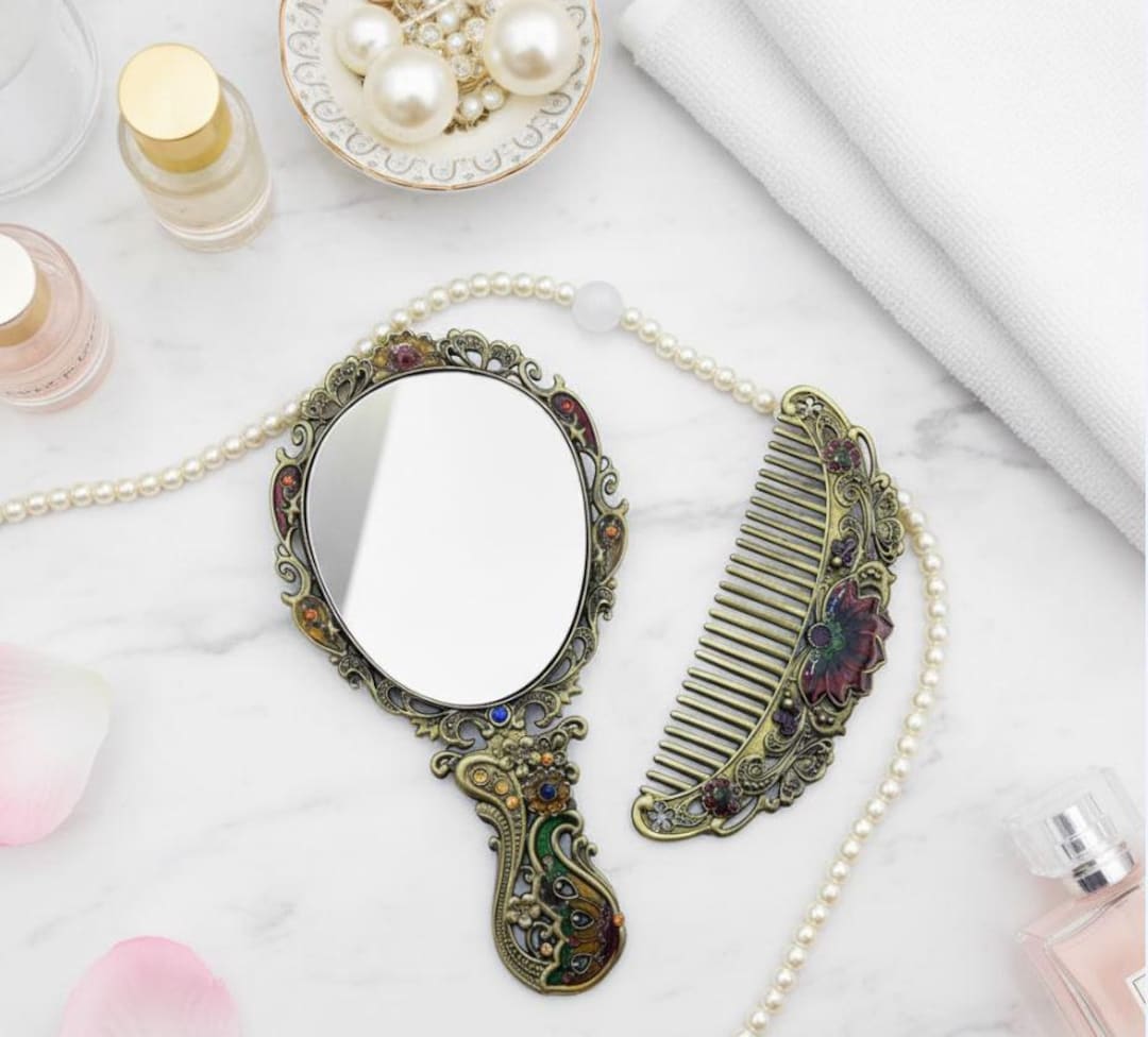 Vintage Bronze Butterfly Enamel Mirror and Comb Set - Etsy