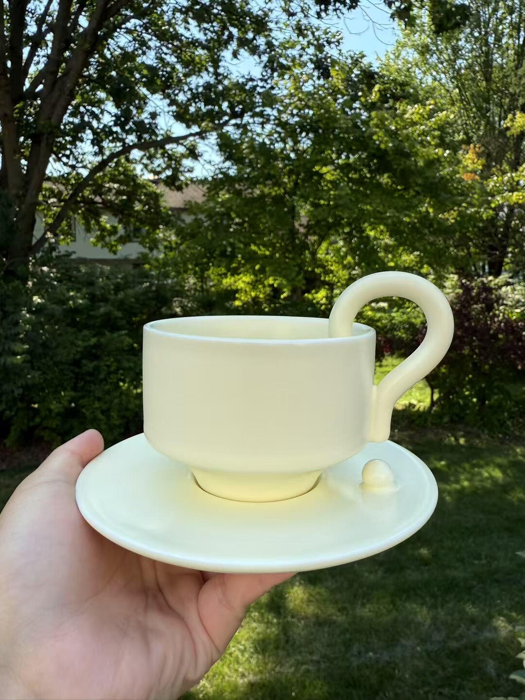 Minimalist Cream Ceramic Teacup Set: Modern Coffee Cup With Round ...