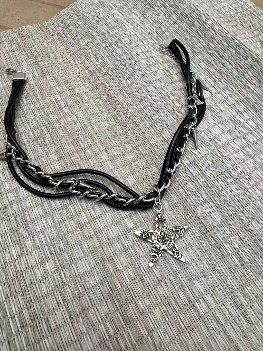 Edgy Black Faux Leather Star Choker - Punk Goth Spike Necklace - Etsy