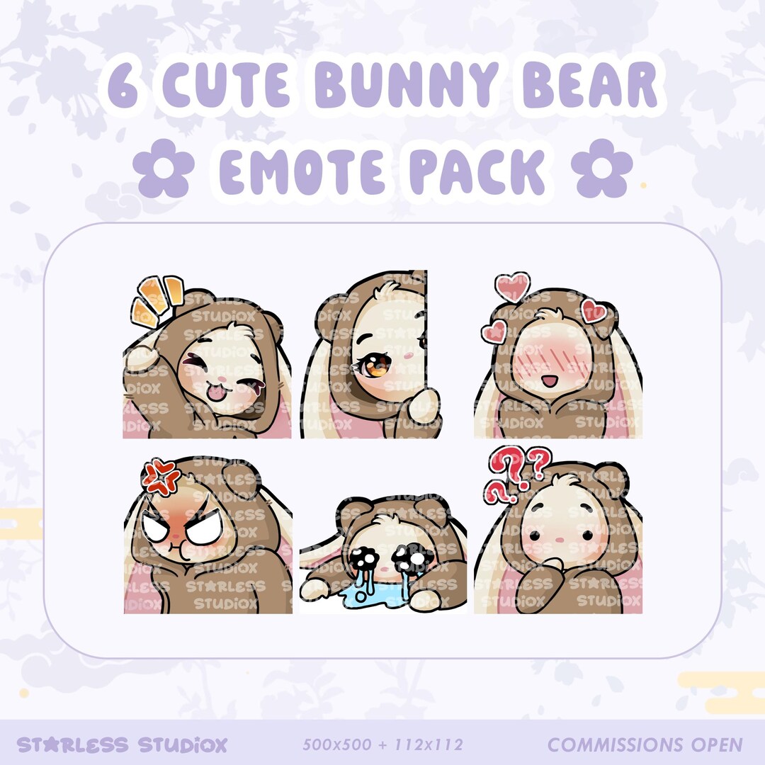 Cute Bunny Bear Emote Pack, Twitch, Discord, Streamer, Cute Emotes ...