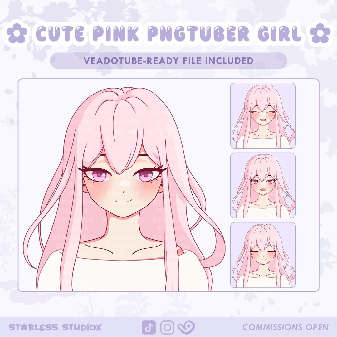 Cute Pink Hair Female Pngtuber | Ready for Veadotube | Twitch | Avatar ...