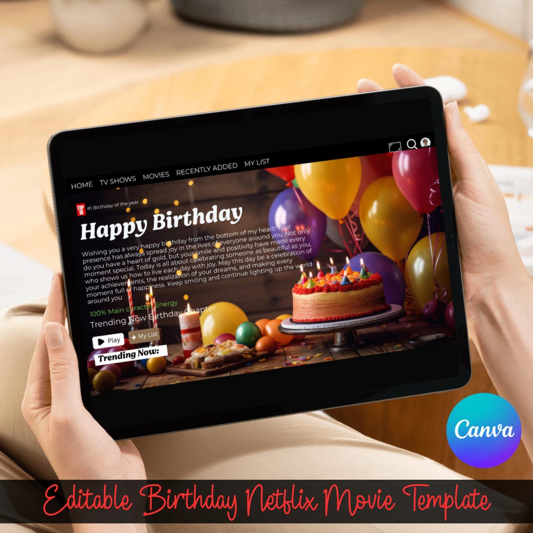 Netflix Birthday Movie Gift Canva Editable Template, Birthday Video ...