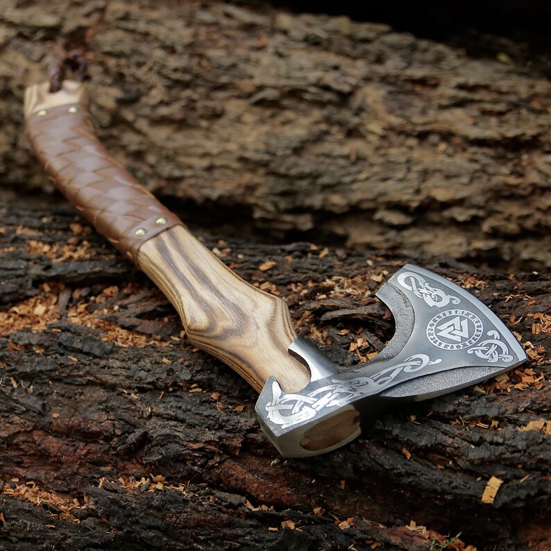 Handmade Carbon Steel Viking Axe | Personalized Gift With Leather ...