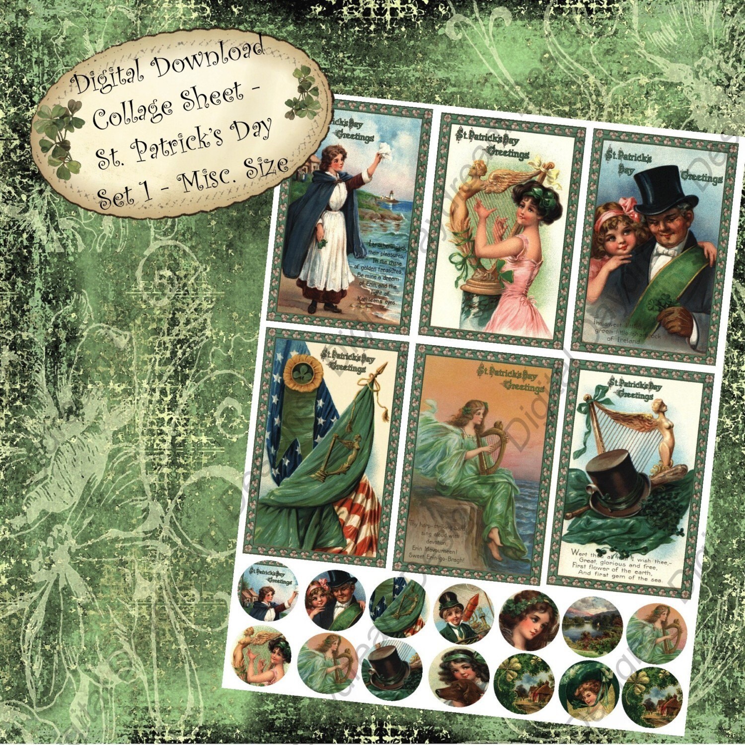 Instant Download Printable St Patrick's Day Card and Tags Collage Sheet ...