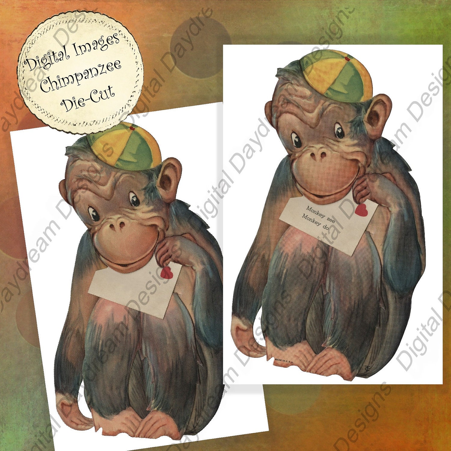 Instant Download Printable Collage Sheet Chimpanzee Die-cut - Etsy