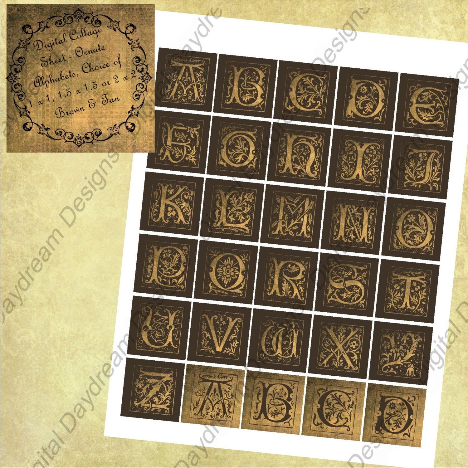 Instant Download Printable Collage Sheet Ornate Alphabet - Etsy