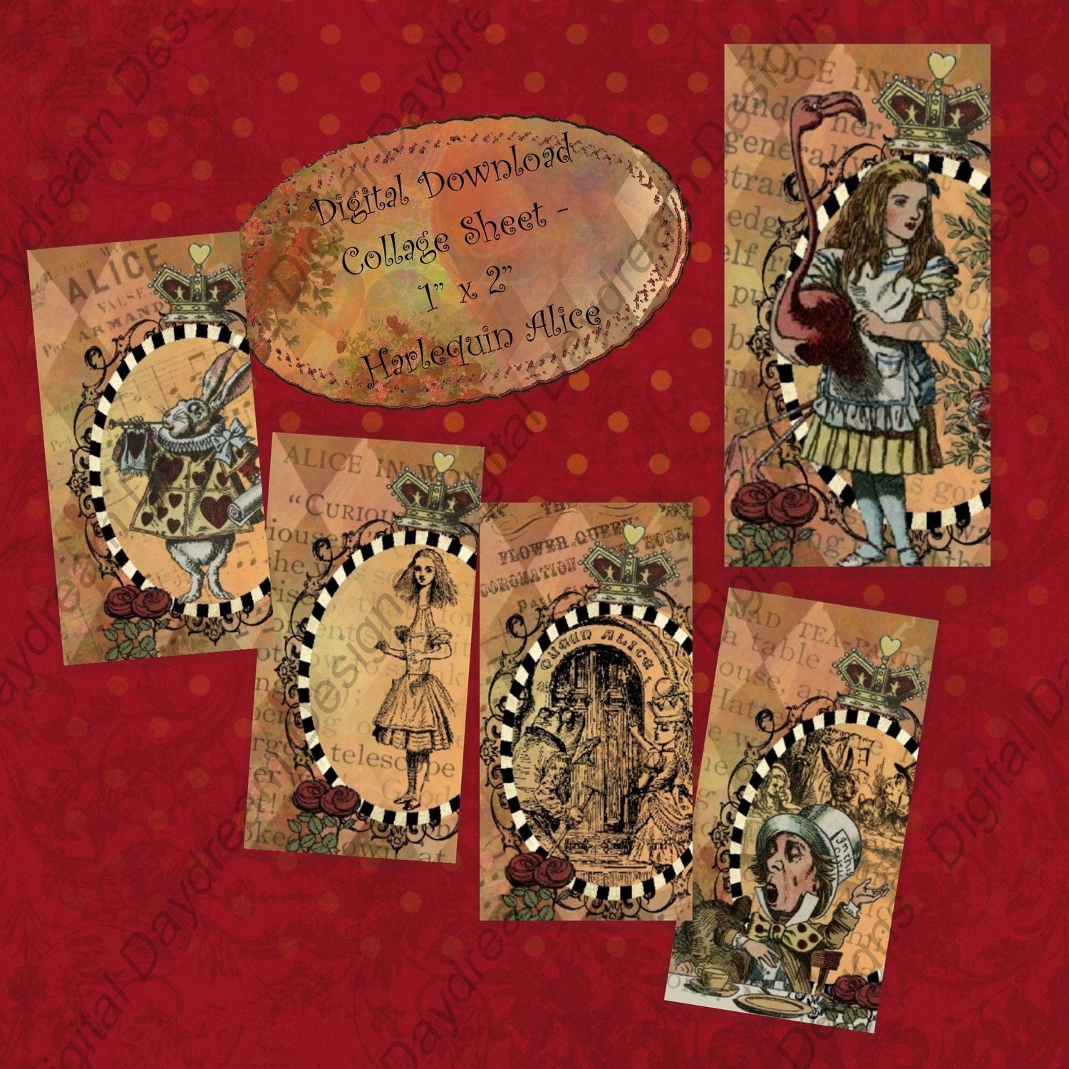 Instant Download Printable Collage Sheet 1 X 2 Size - Harlequin Alice ...