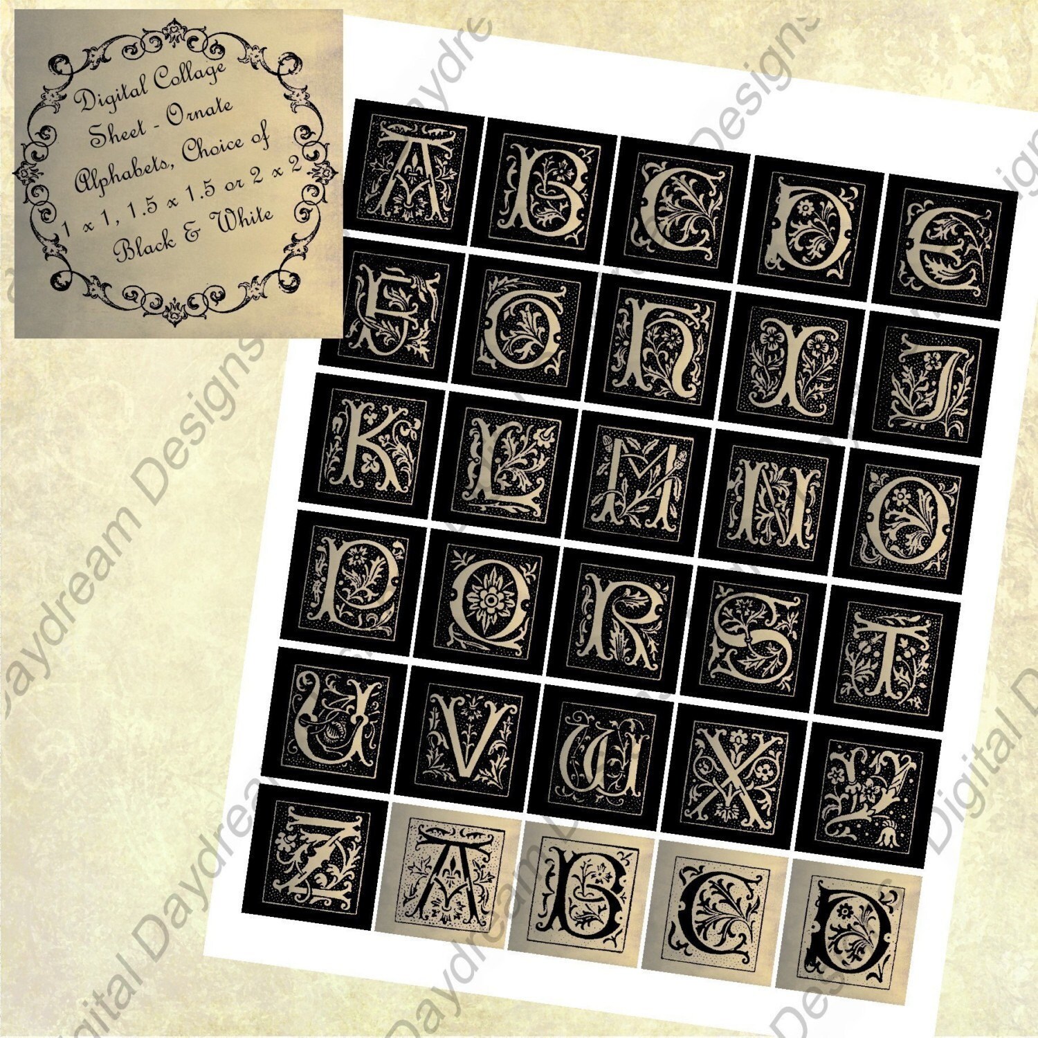 Instant Download Printable Collage Sheet Ornate Alphabet - Etsy