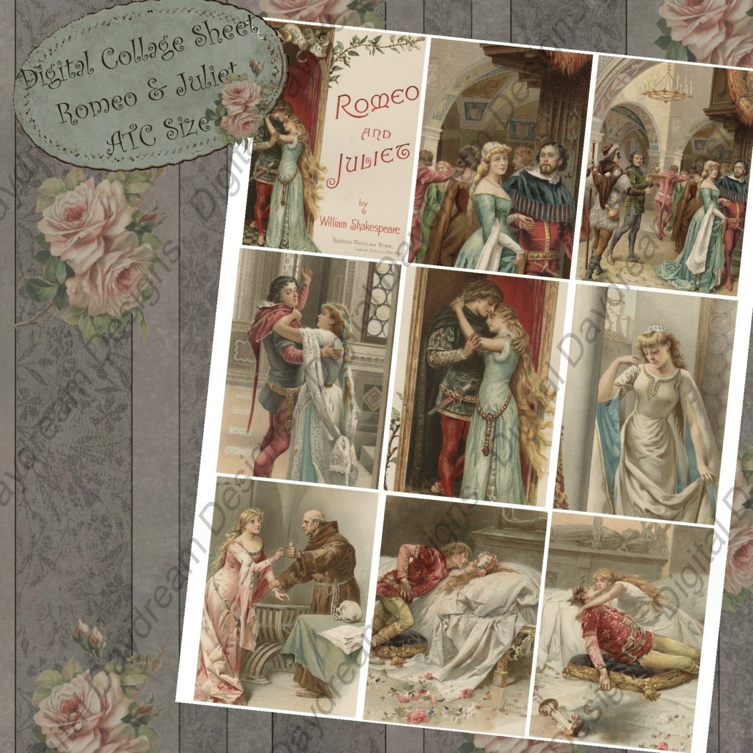 Instant Download Printable Collage Sheet Romeo and Juliet, ATC ACEO 2.5 ...