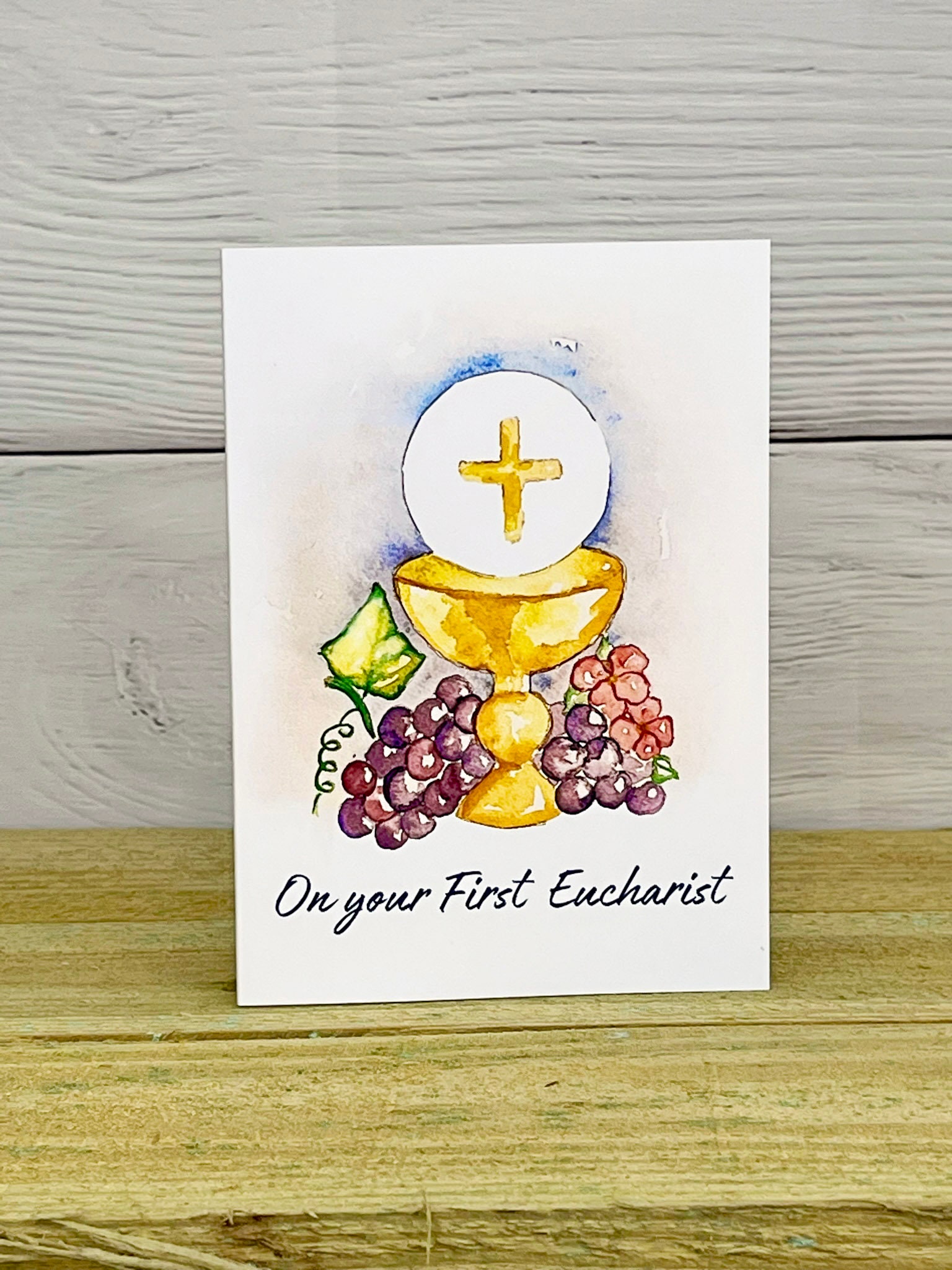 First Eucharist Communion Watercolor Gold Chalice Grapes Flowers ...