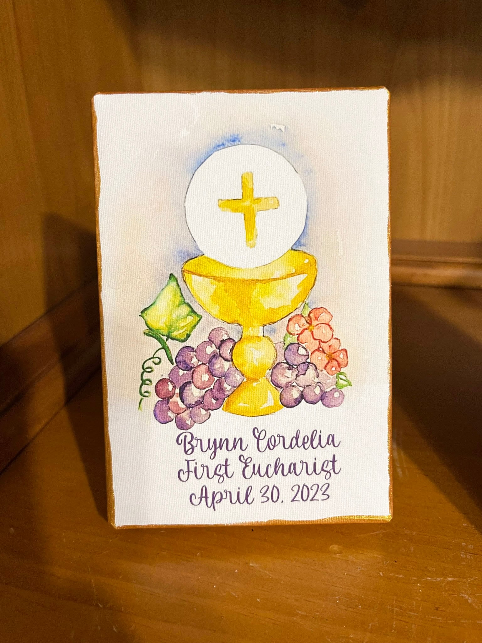 First Eucharist Communion Personalized Watercolor on Canvas With Gold ...