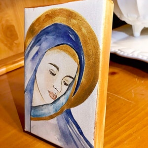 Blessed Mother Mary Mantle Watercolor on Canvas Print With Gold Accents ...