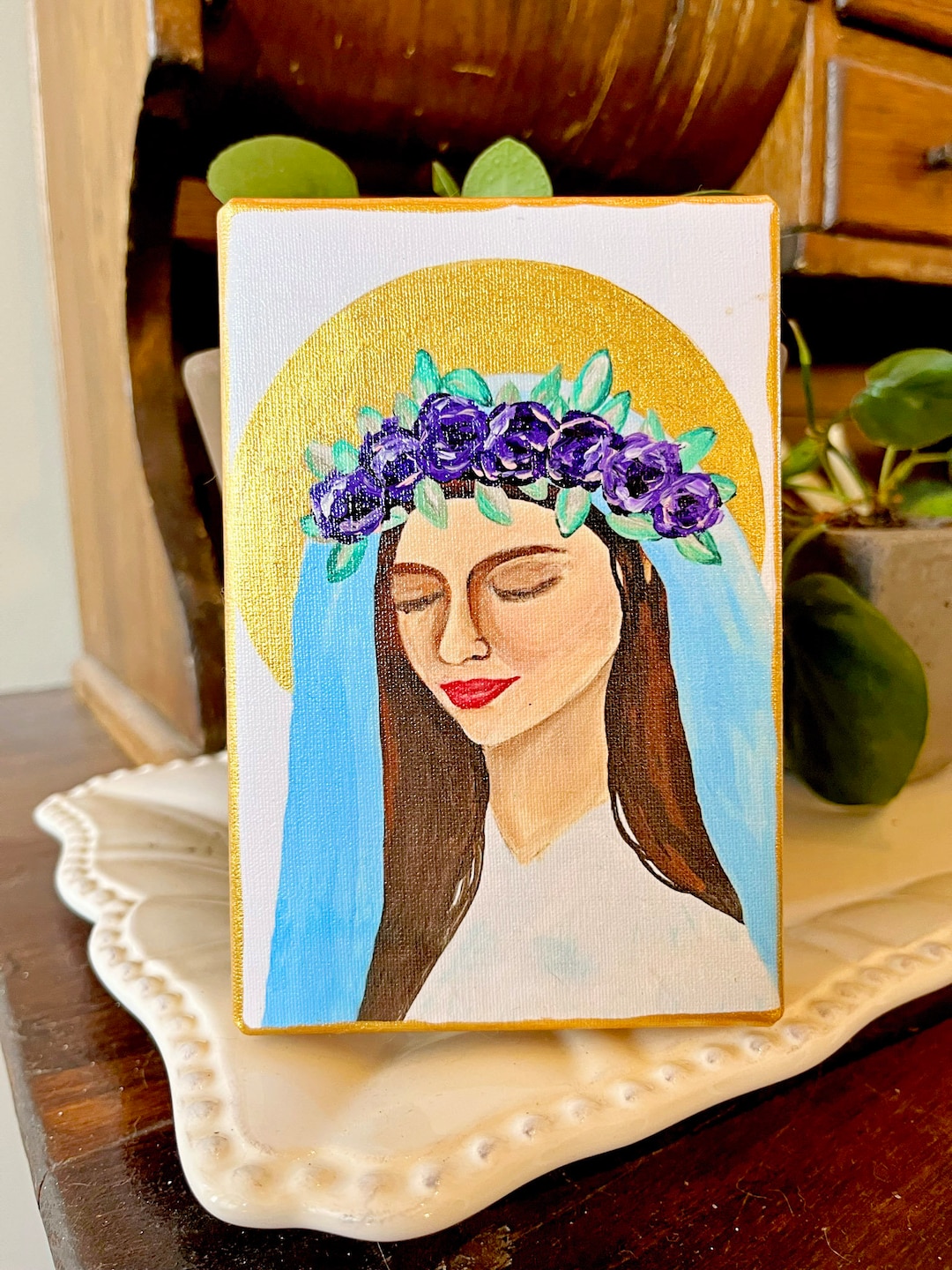May Crowning Blessed Mother Mary Flower Crown Customizable Canvas Print ...