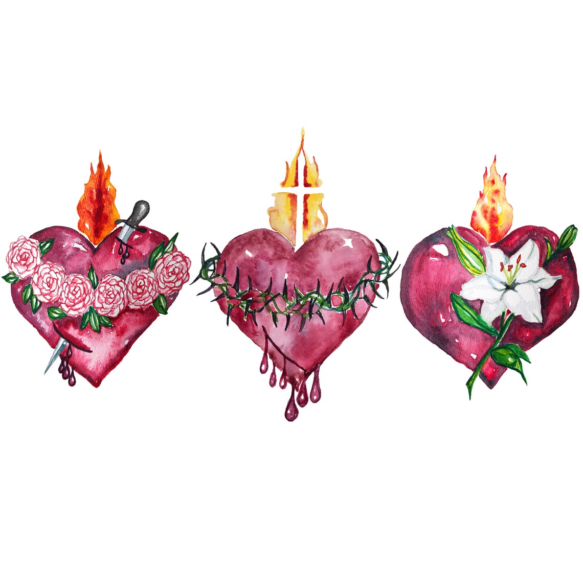 Holy Family Sacred Hearts Jesus Mary Joseph Watercolor Print - Etsy