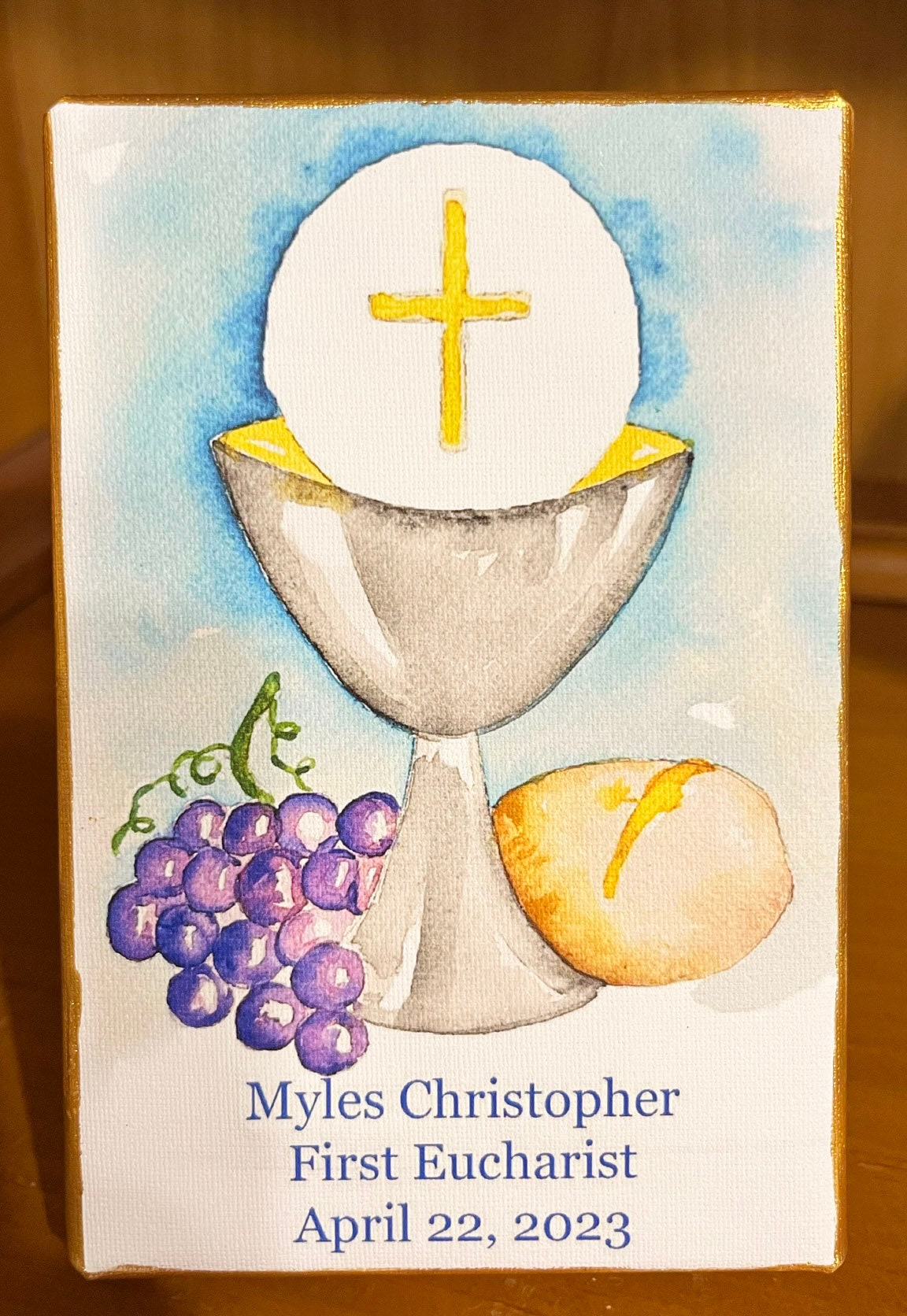 First Eucharist Communion Personalized Watercolor on Canvas Silver ...