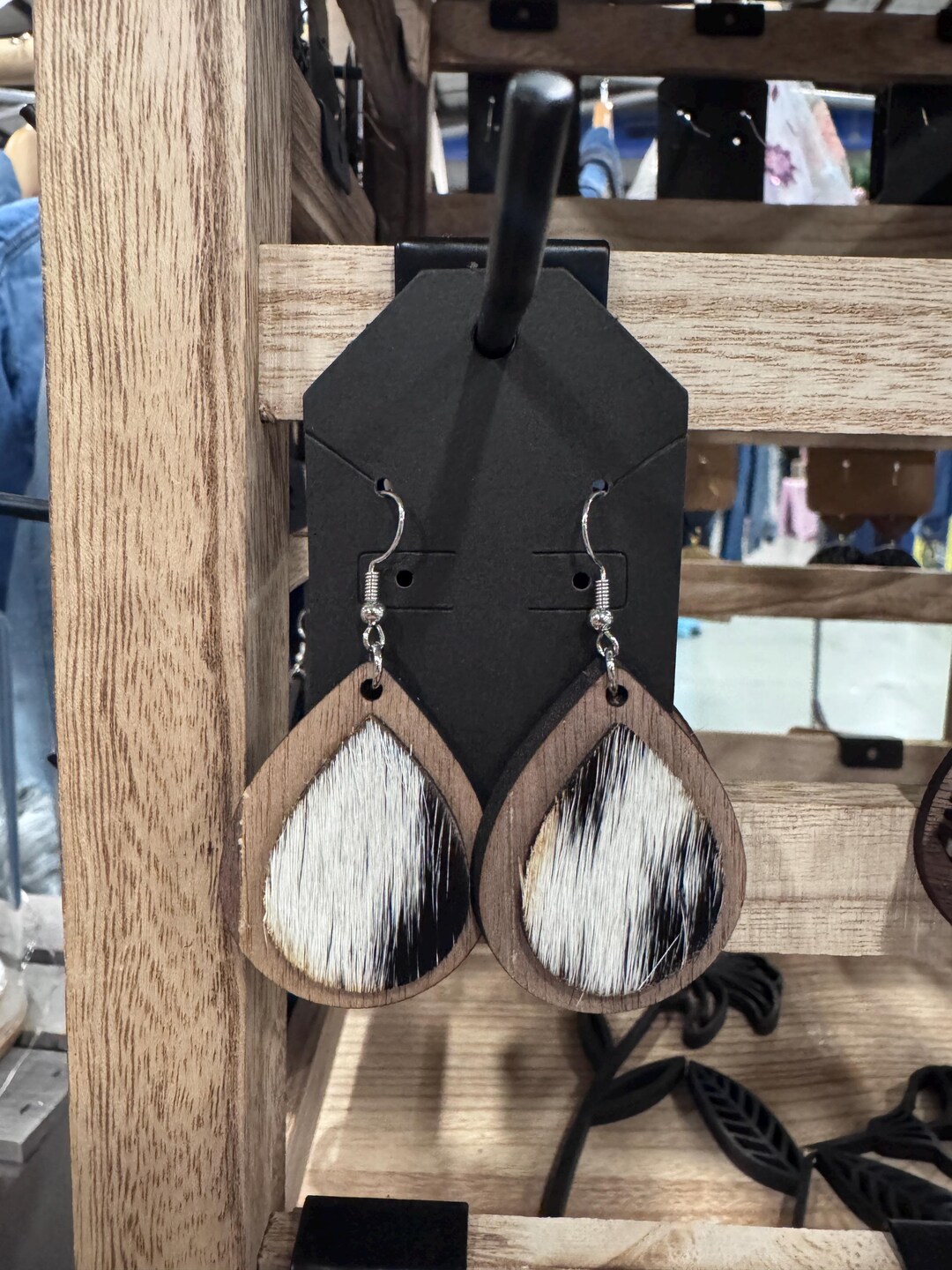Cowhide Earrings | Genuine Cowhide Teardrop Earrings | Wood or Acrylic ...