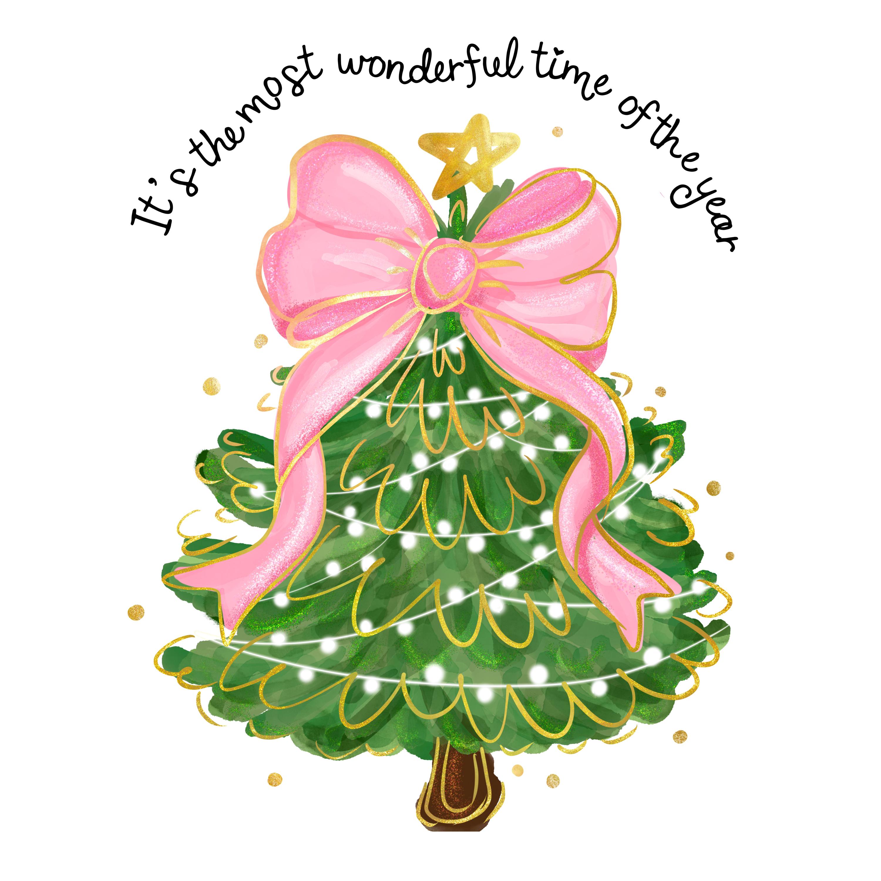 Cute Christmas Tree Pink Bow Png It's the Most Wonderful Time of the ...