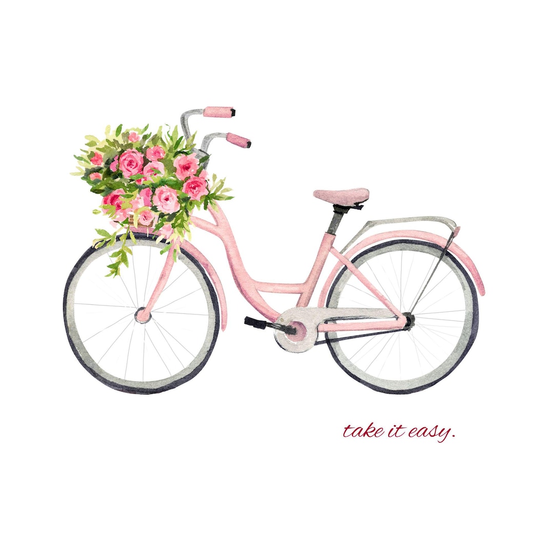 Pink Bicycle Png | Bike Flower Basket Art | Vintage Bicycle | Coastal ...