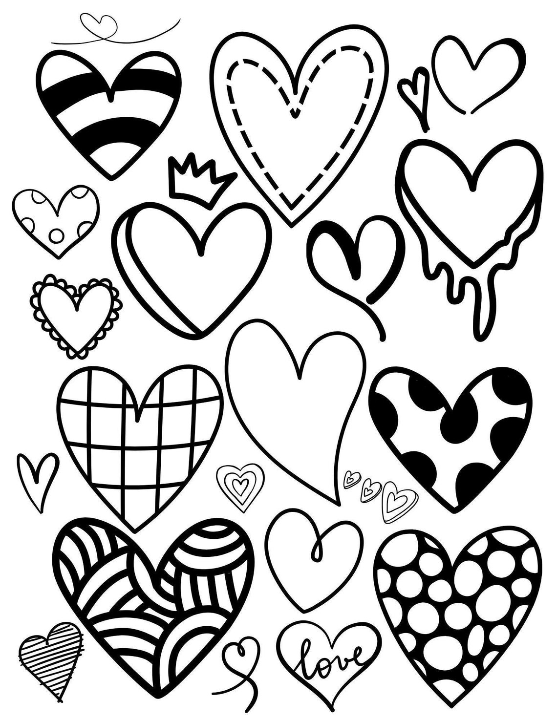 Hearts Coloring Page Png | Valentine Clipart | Adult Stress Relief Art ...