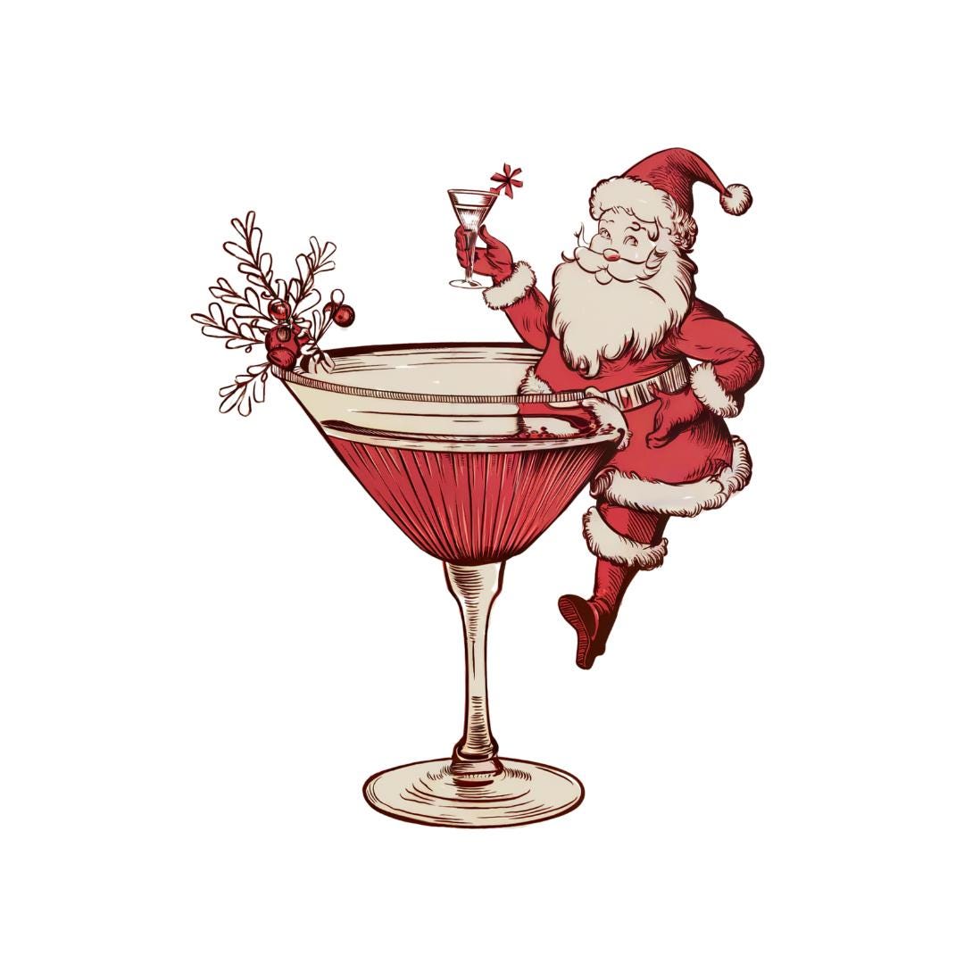 Retro Santa Martini Cocktail Glass PNG | Funny Holiday Digital Download ...
